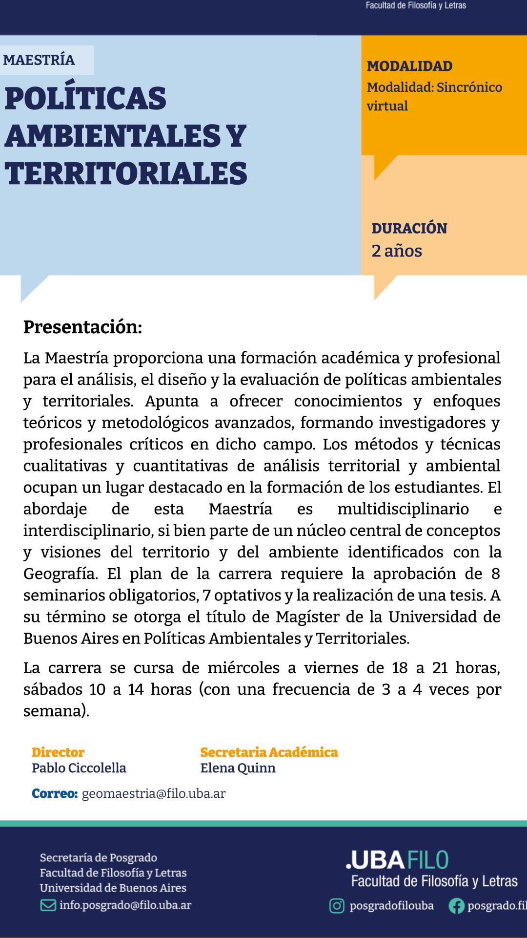 Prórroga inscripciones Maestría en Políticas Ambientales y Territoriales - Padroninst - difusion ...
